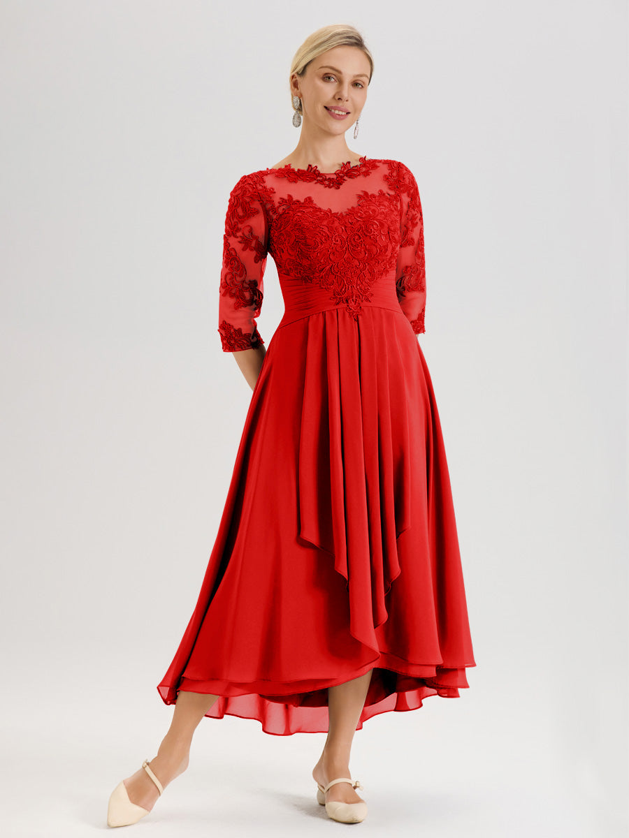Cicinia Red Mother Of The Bride Dress Long Chiffon Lace A-line High Lo