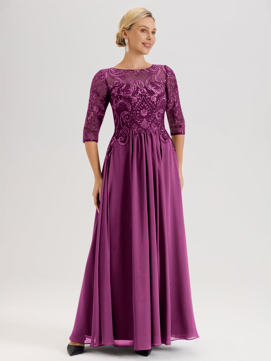 Cicinia Orchid Mother Of The Groom Dress Long Chiffon Lace A-line Half