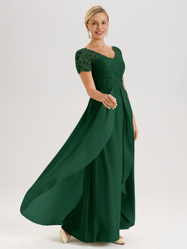 Cicinia Dark Green Mother Of The Bride Dress With Sleeves Long Chiffon