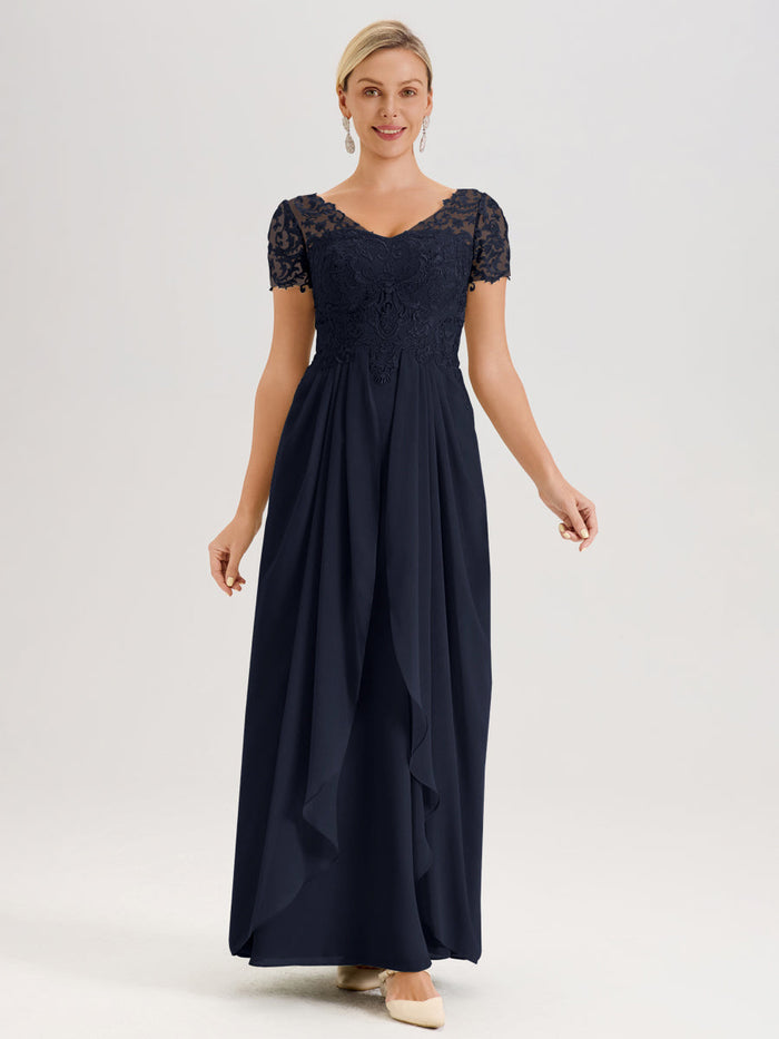 Cicinia Dark Navy Mother Of The Bride Dress With Sleeves Long Chiffon