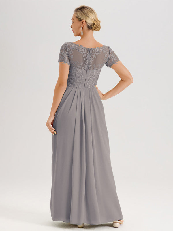 Cicinia Silver Mother Of The Bride Dress With Sleeves Long Chiffon Lac