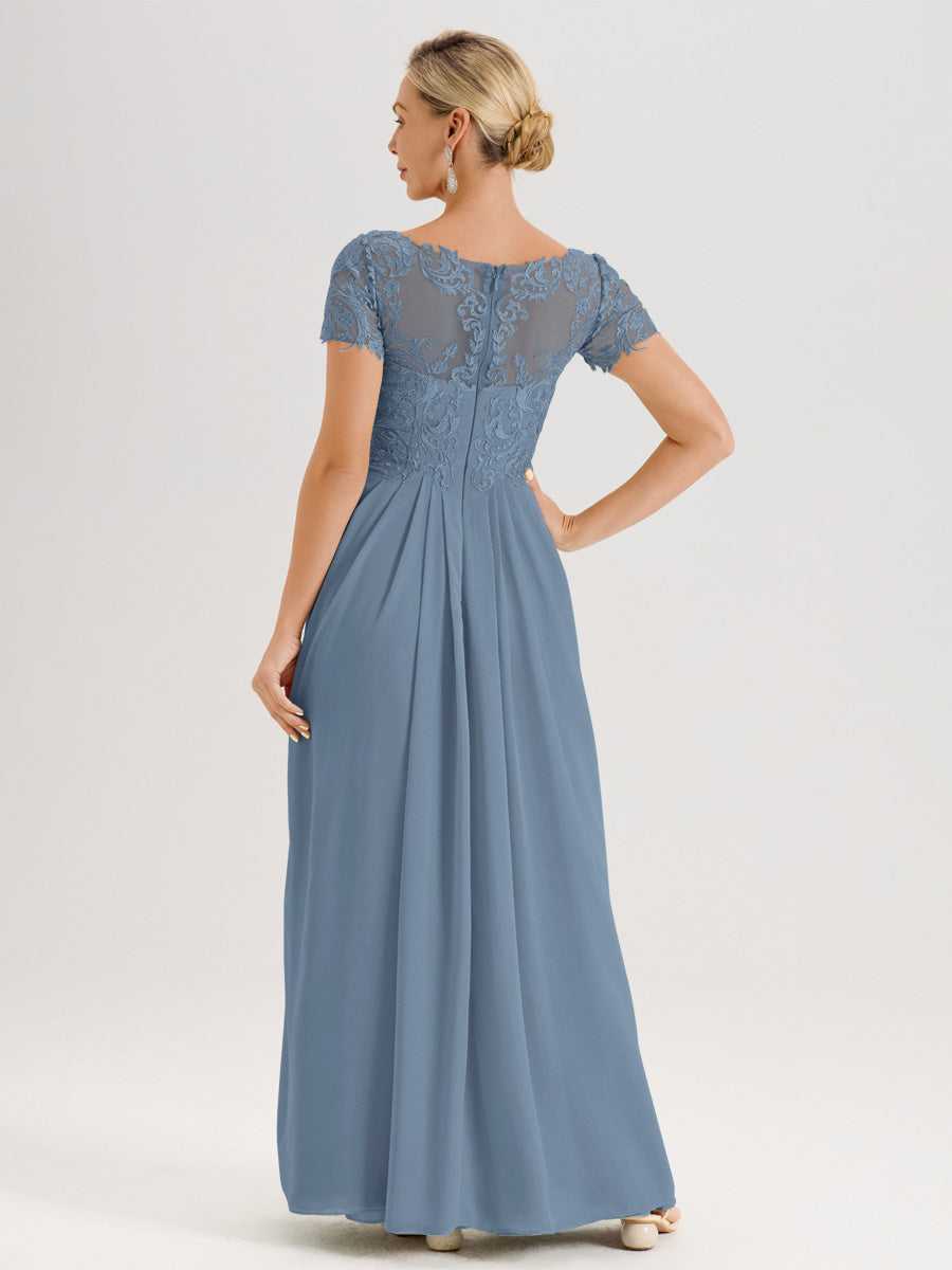 Cicinia Slate Blue Mother Of The Bride Dress With Sleeves Long Chiffon