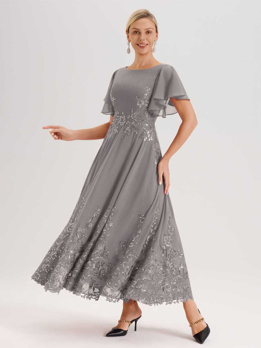 Cicinia Silver Mother Of The Bride Dress Long Chiffon A-line Flutter S
