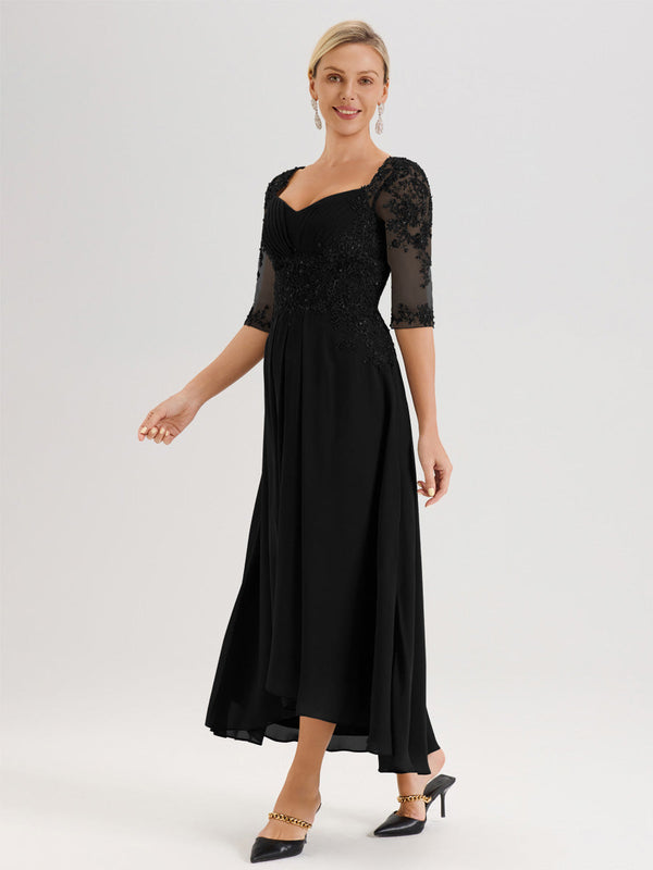 Cicinia Black Mother Of The Bride Dress With Sleeves Long Chiffon Lace