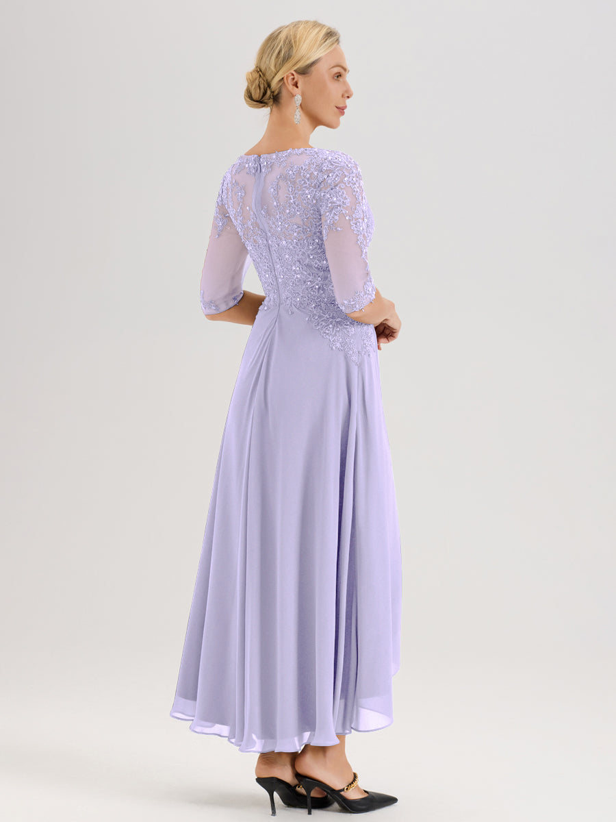 Cicinia Lilac Mother Of The Bride Dress With Sleeves Long Chiffon Lace