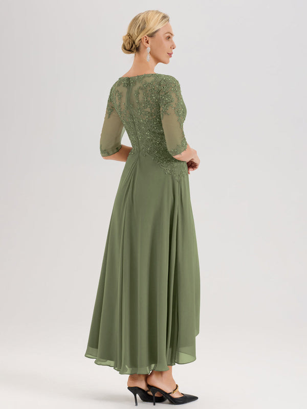 Cicinia Olive Green Mother Of The Bride Dress With Sleeves Long Chiffo