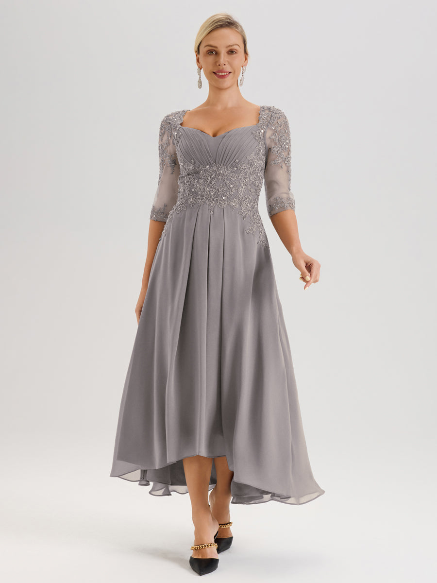 Cicinia Silver Mother Of The Bride Dress With Sleeves Long Chiffon Lac