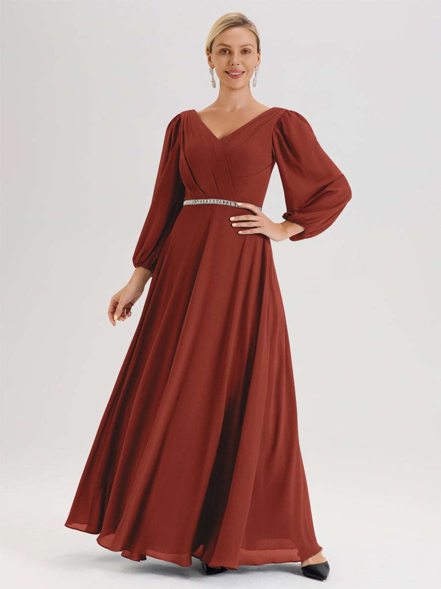 Cicinia Rust Mother Of The Bride Dress With Sleeves Long Chiffon A-lin