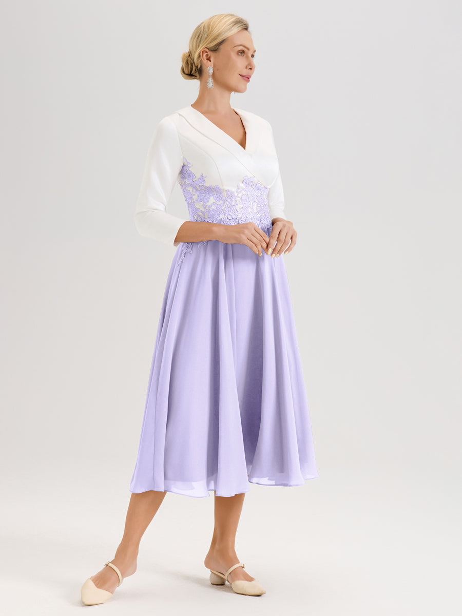 Cicinia Lilac Mother Of The Bride Dress With Appliques Lace Long Satin