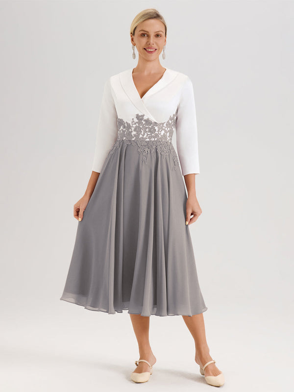 Cicinia Silver Mother Of The Bride Dress With Appliques Lace Long Sati