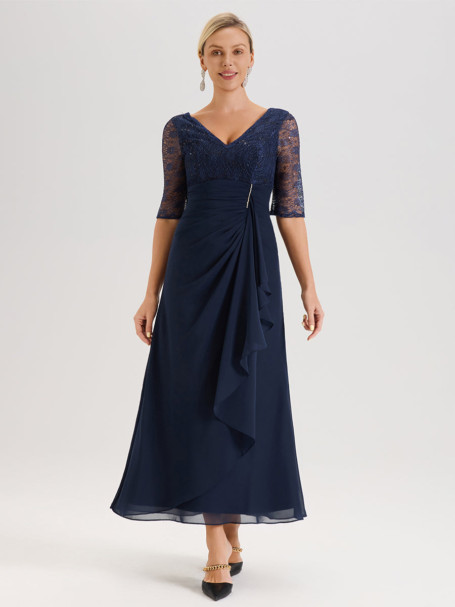Cicinia Dark Navy Mother Of The Bride Dress With Sleeves Long Chiffon
