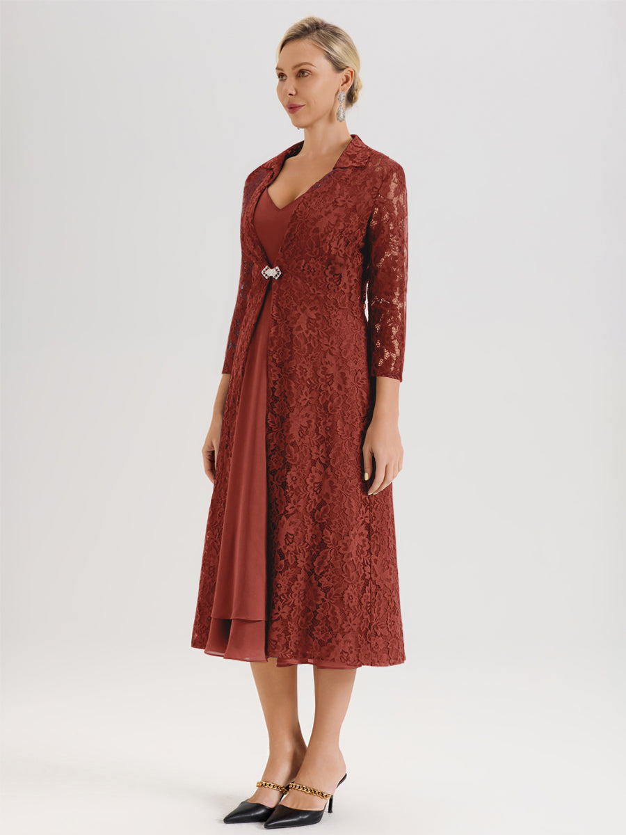 Cicinia Rust Mother Of The Bride Dress With Jacket Long Chiffon Lace 2