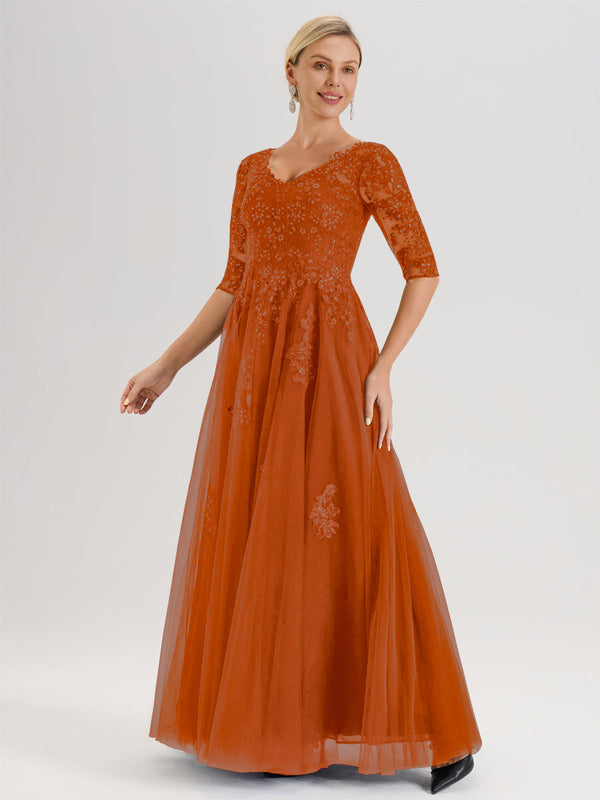 Cicinia Burnt Orange Mother Of The Bride Dress Long Chiffon Tulle Appl
