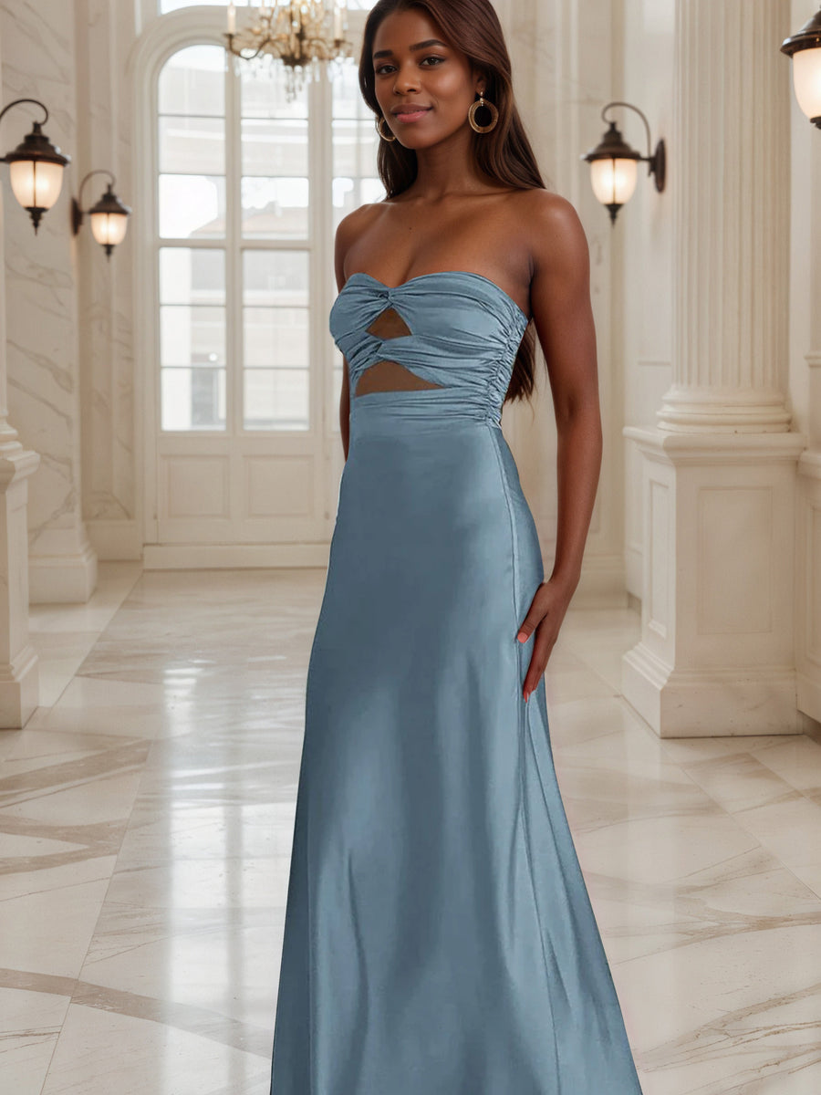 Dusty Blue Prom Dresses Sheath Sweetheart Keyhole Long Prom Dress