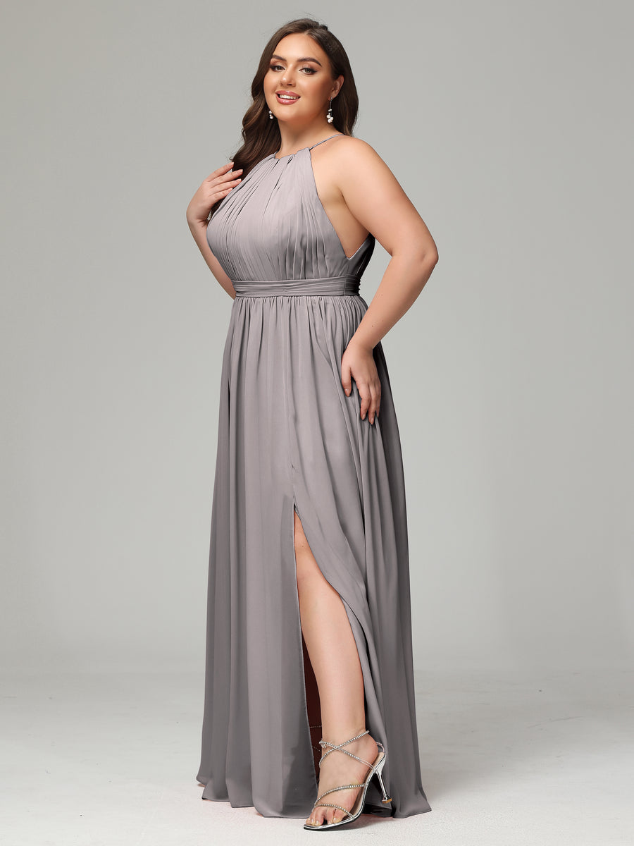 Floor Length Halter Plus Size Split Chiffon Bridesmaid Dresses floor-length-halter-plus-size-split-chiffon-bridesmaid-dresses