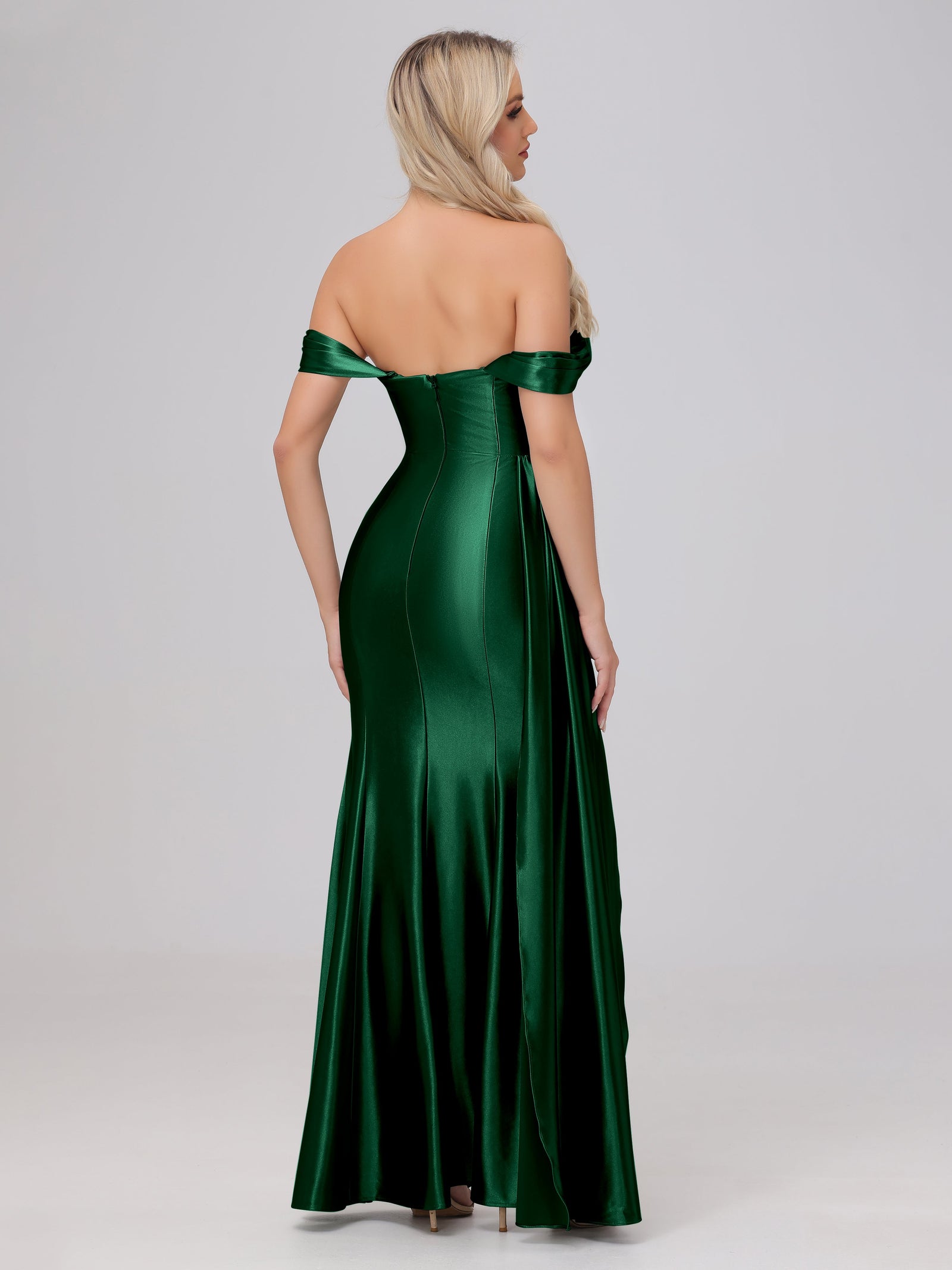 Prom Dresses Dark Green Off the Shoulder Straps Bodice Zip Back Prom D