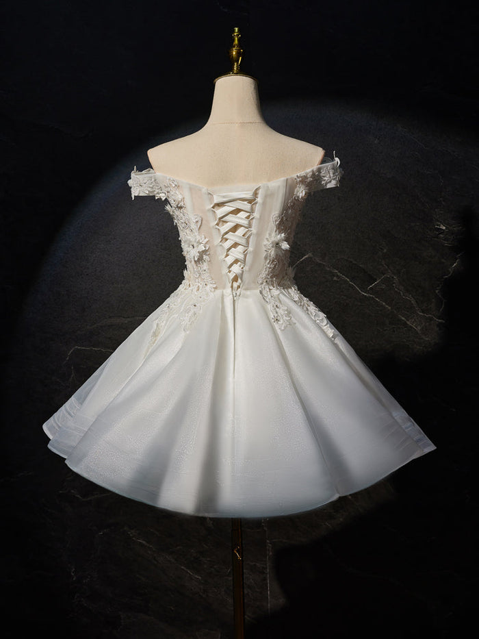 Off-the-shoulder Princess Ivory Homecoming Dresses with 3D Flower Appl
