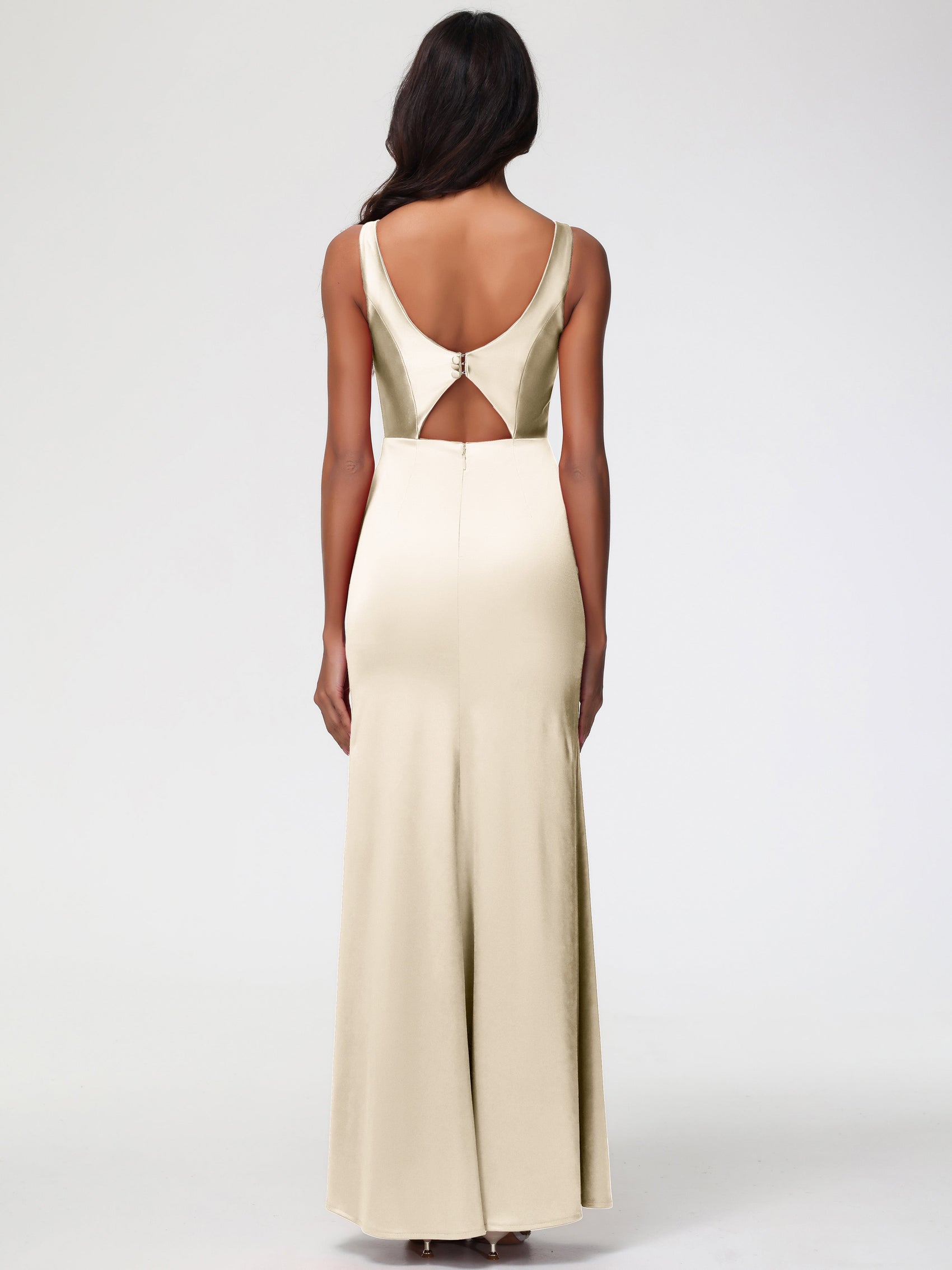 Bridesmaid Dress Champagne Colour Elegant Sleeveless Sheath/Column V-N