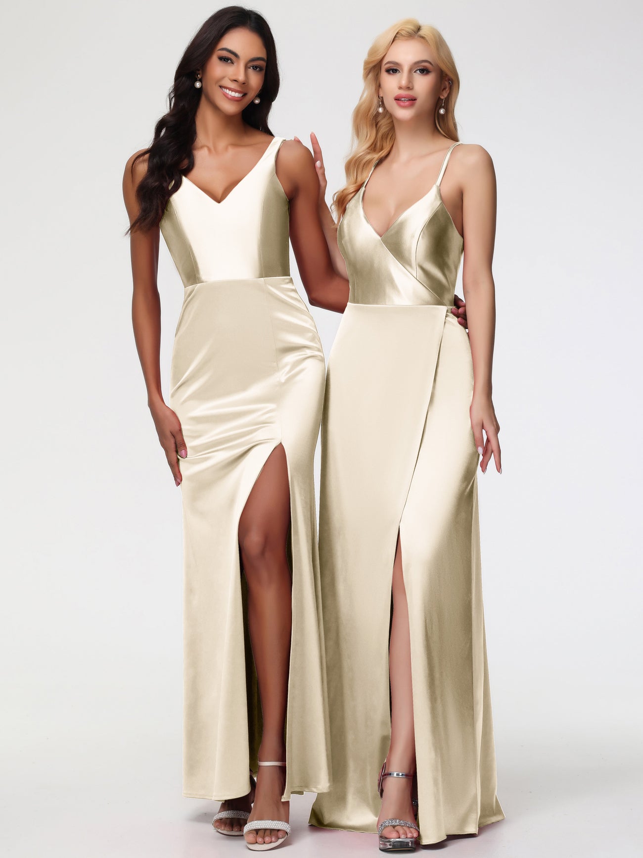 Bridesmaid Dress Champagne Colour Elegant Sleeveless Sheath/Column V-N