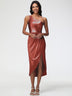 Bridesmaid Dress Rust Color Sleeveless Tea Length One Shoulder Sheath/