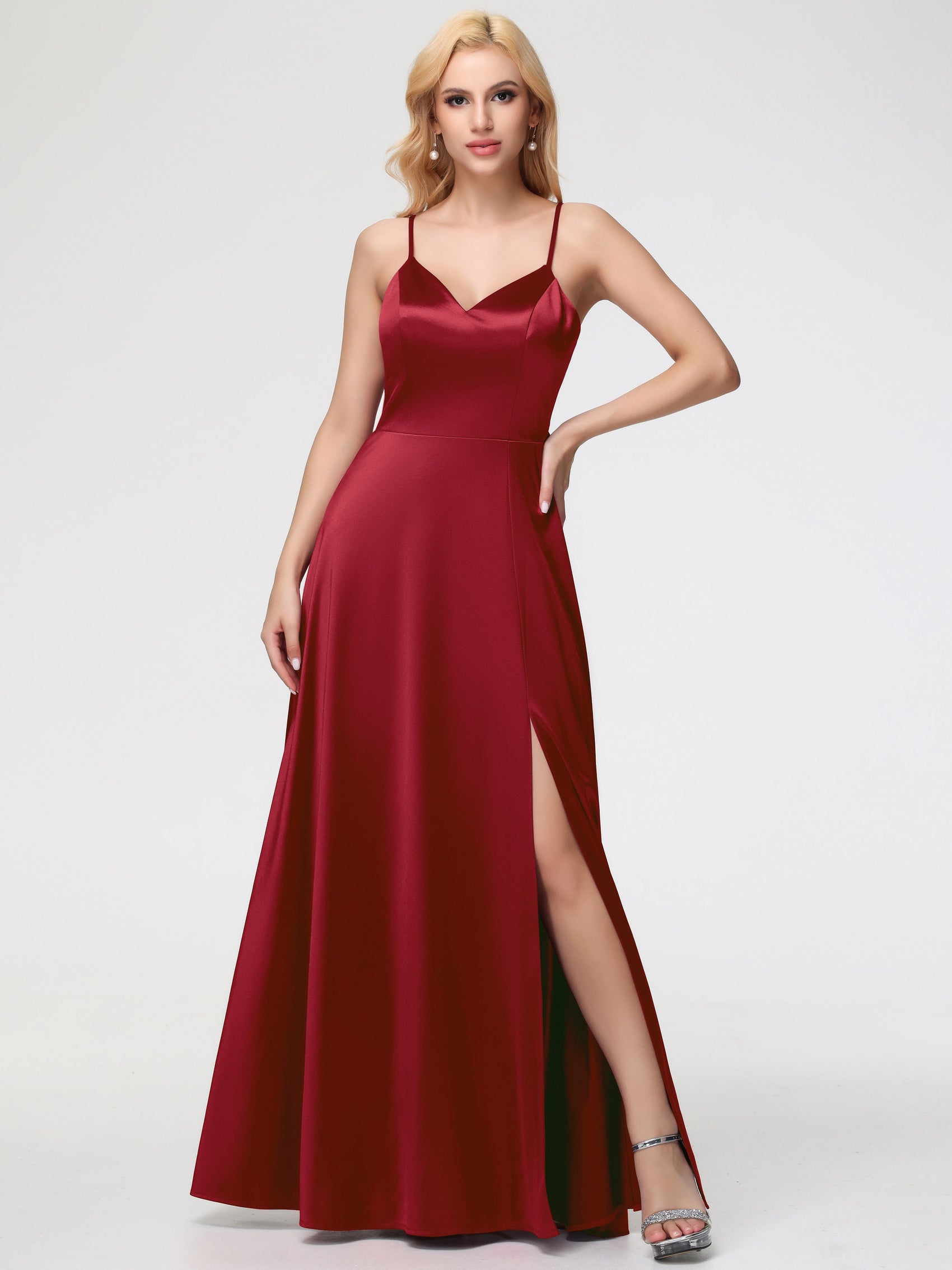 Burgundy Bridesmaids Dresses A-Line V-Neck Spaghetti Straps Sleeveless