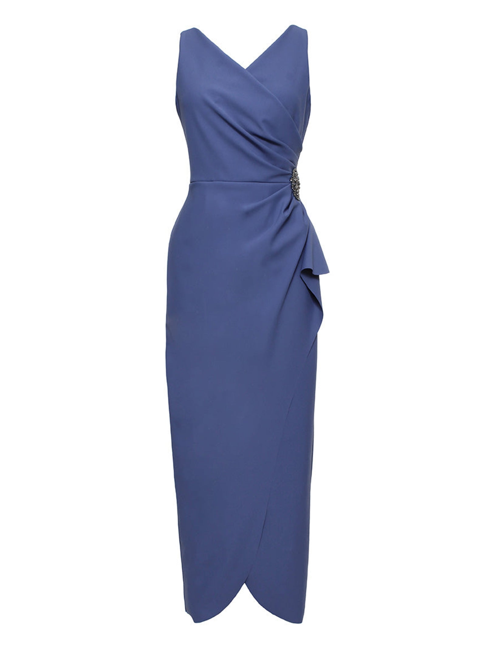 Slate Blue Sheath/Column Sleeveless V Neck Long Mother Of The Bride Dr