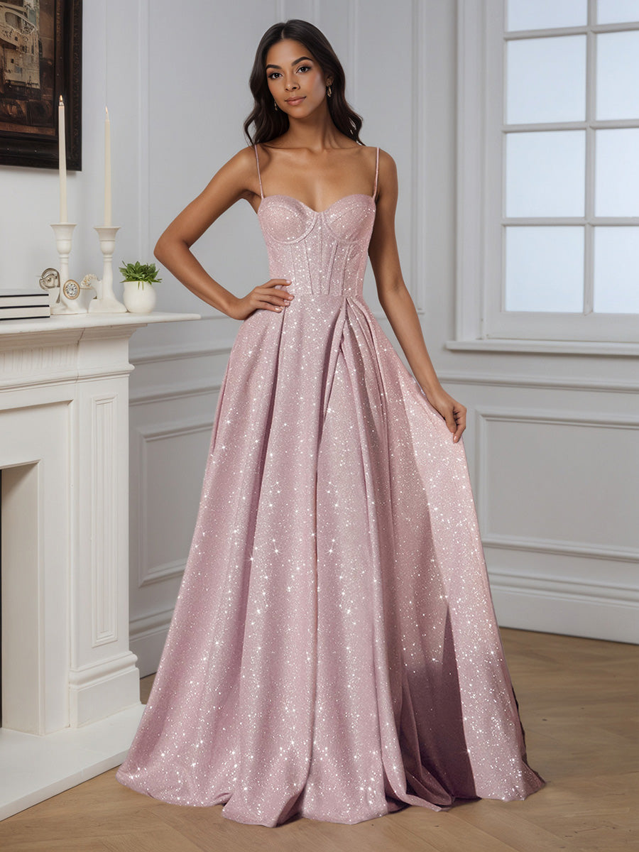 Cicinia Dusty Rose Prom Dresses Long A-Line Spaghetti Straps Sweethear