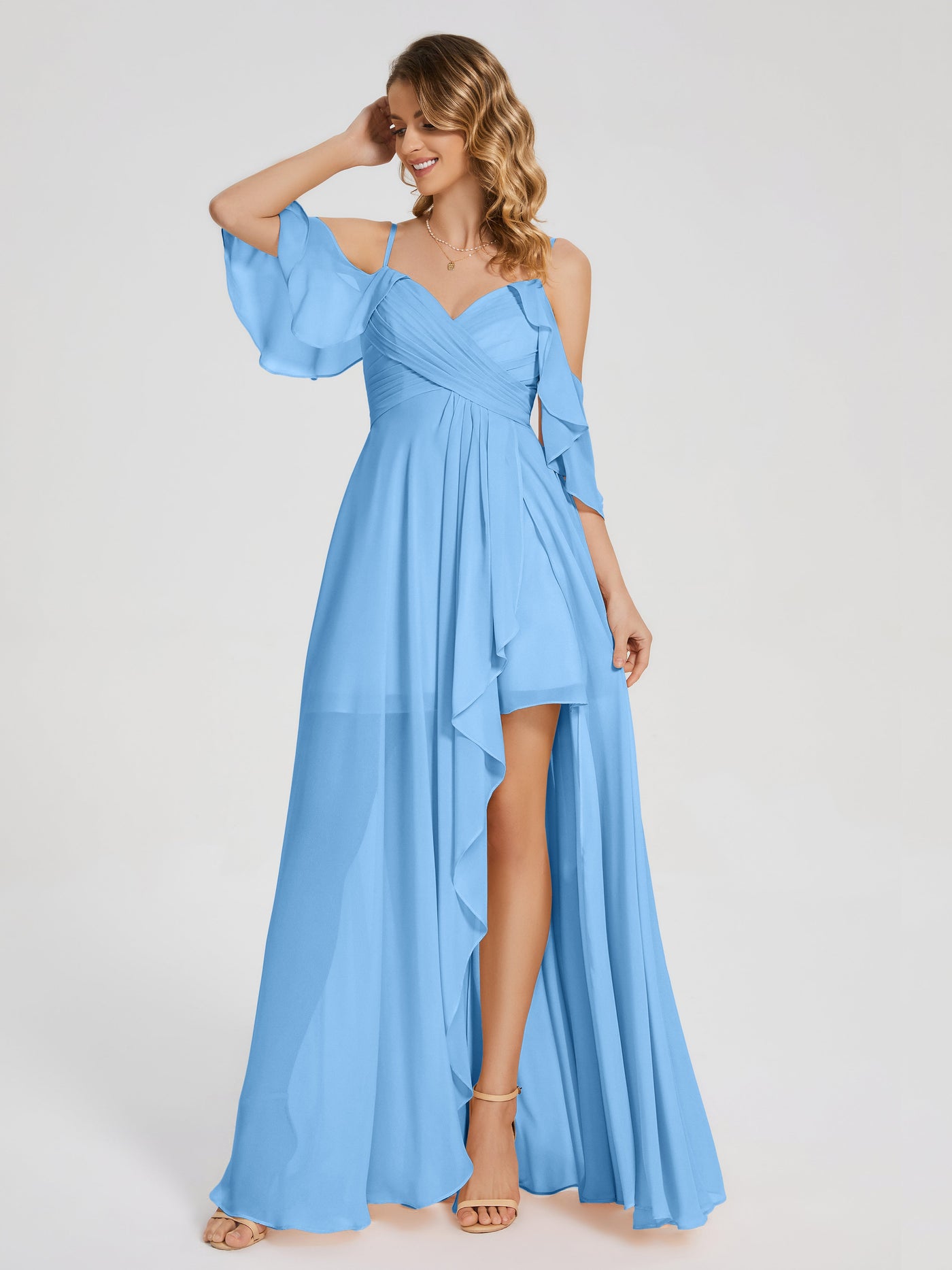 Off the Shoulder Ruffles Chiffon Prom Dress