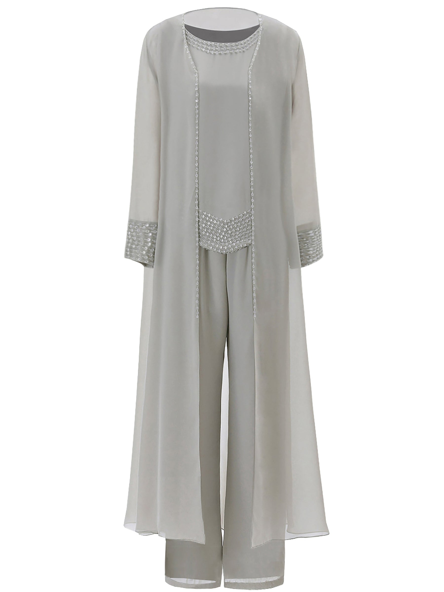 Elegant 3 Pieces Chiffon Mother of Bride Dress Pant Suits | Cicinia