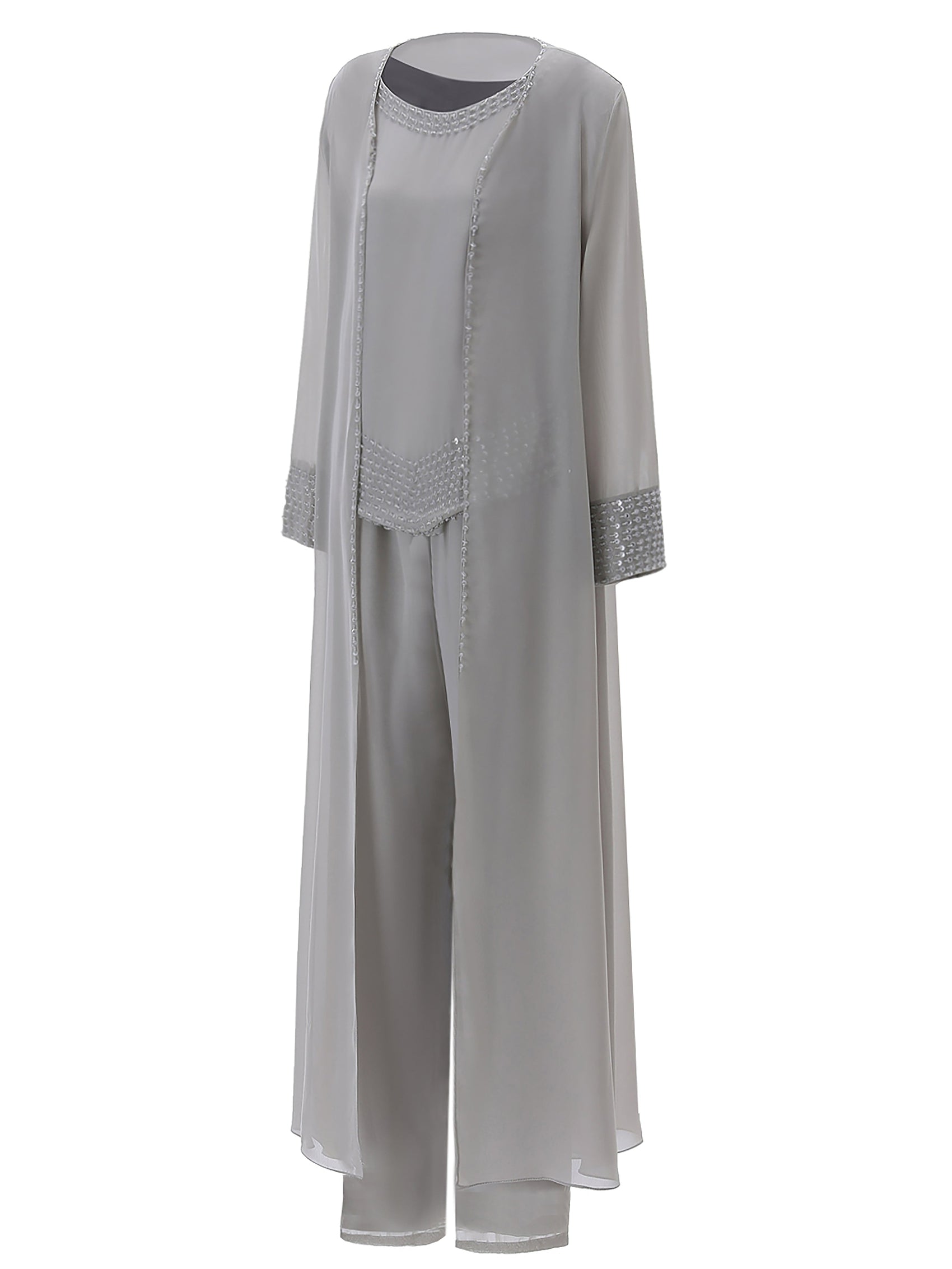 Elegant 3 Pieces Chiffon Mother of Bride Dress Pant Suits | Cicinia