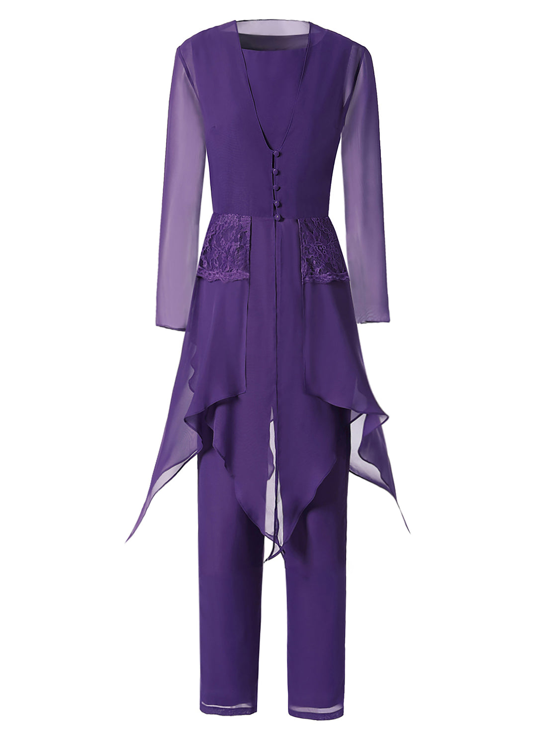Long Sleeves Chiffon Lace Mother of the Bride Dress Pant Suits | Cicinia