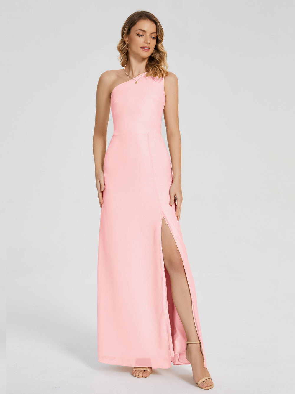 One Shoulder Column Prom Dress with Slit