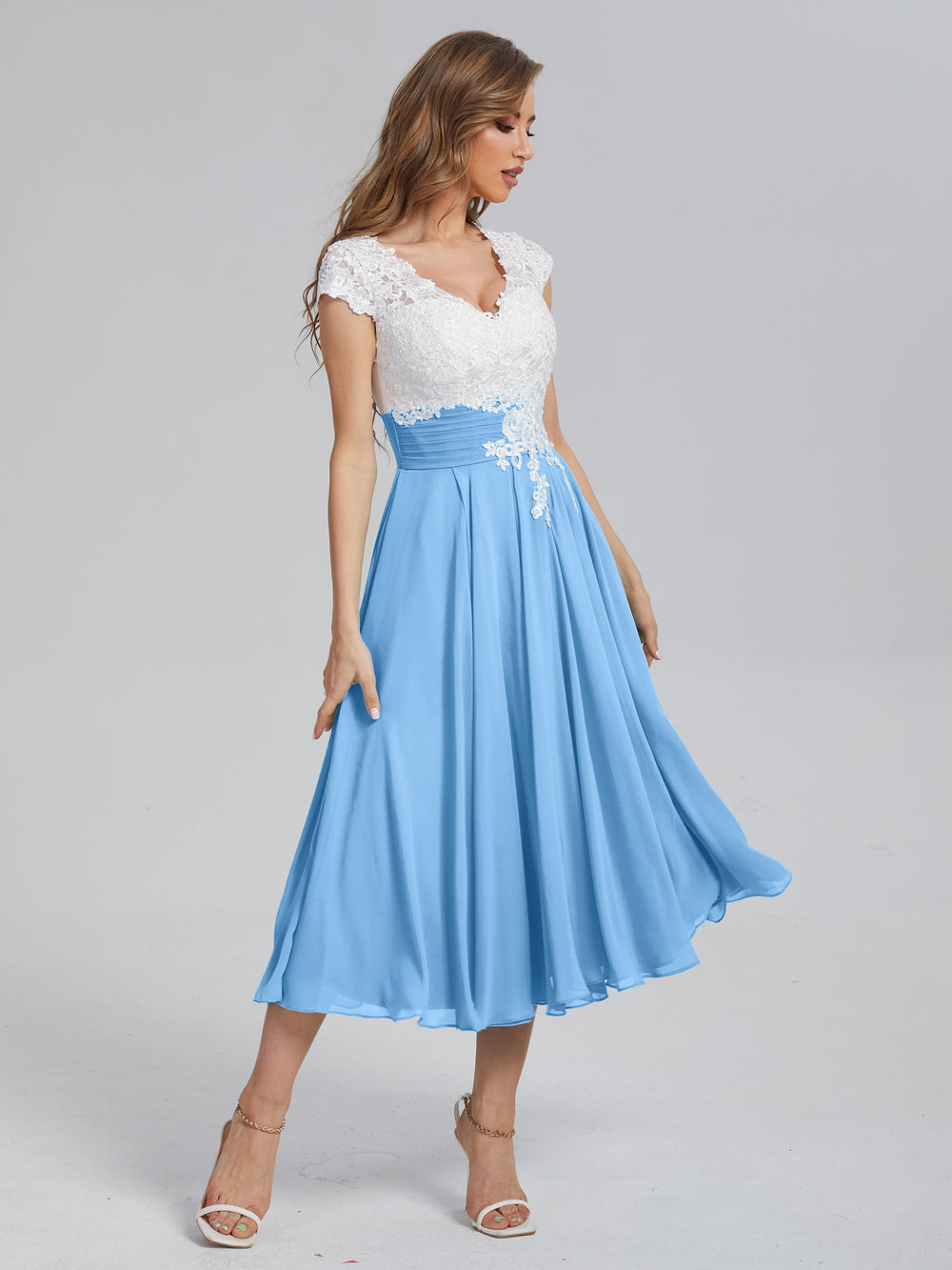 72 Colors: V-neck Tea Length Mother of the Bride Dress | Cicinia