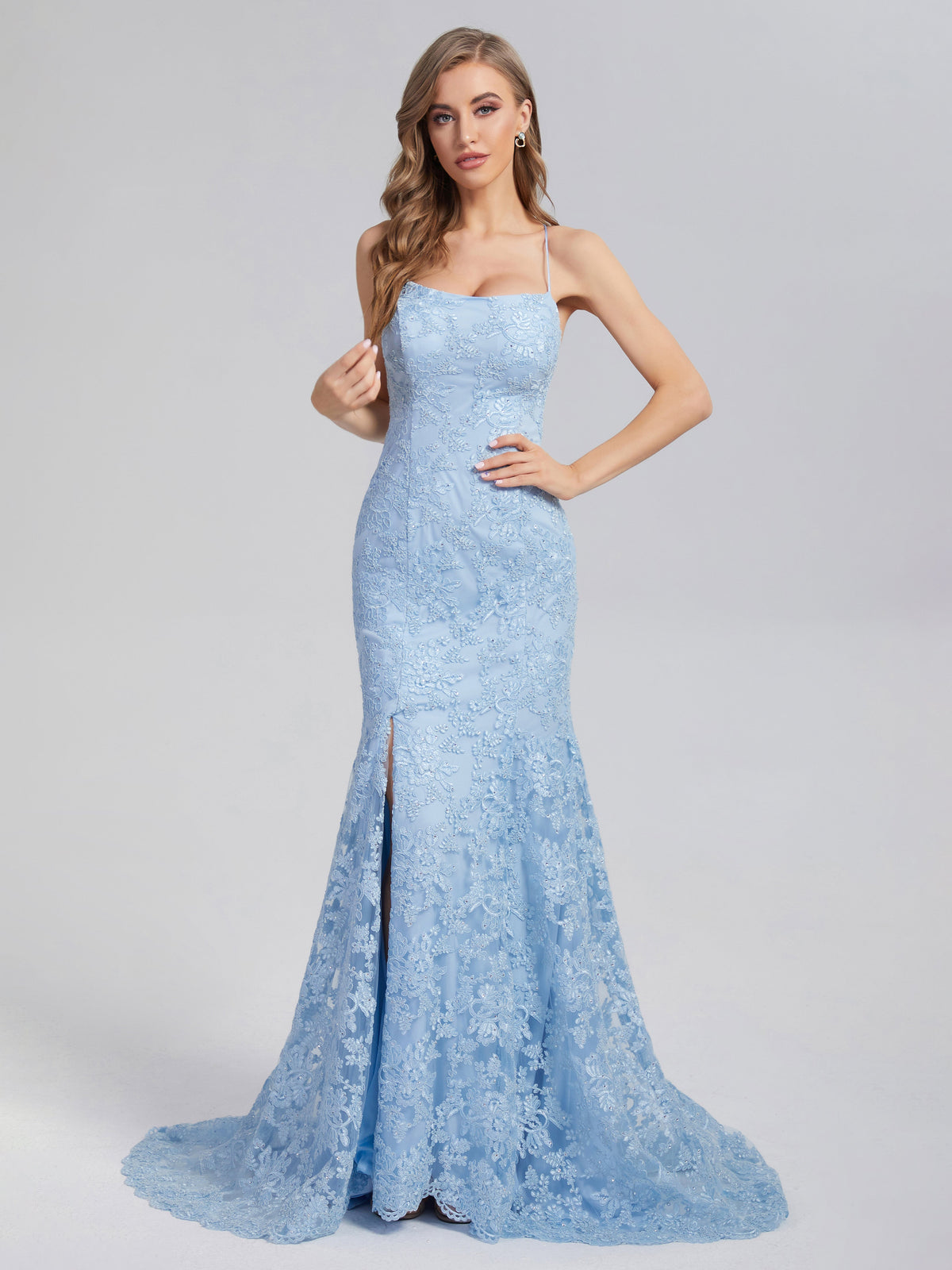 Mermaid Criss Cross Appliques Prom Dresses