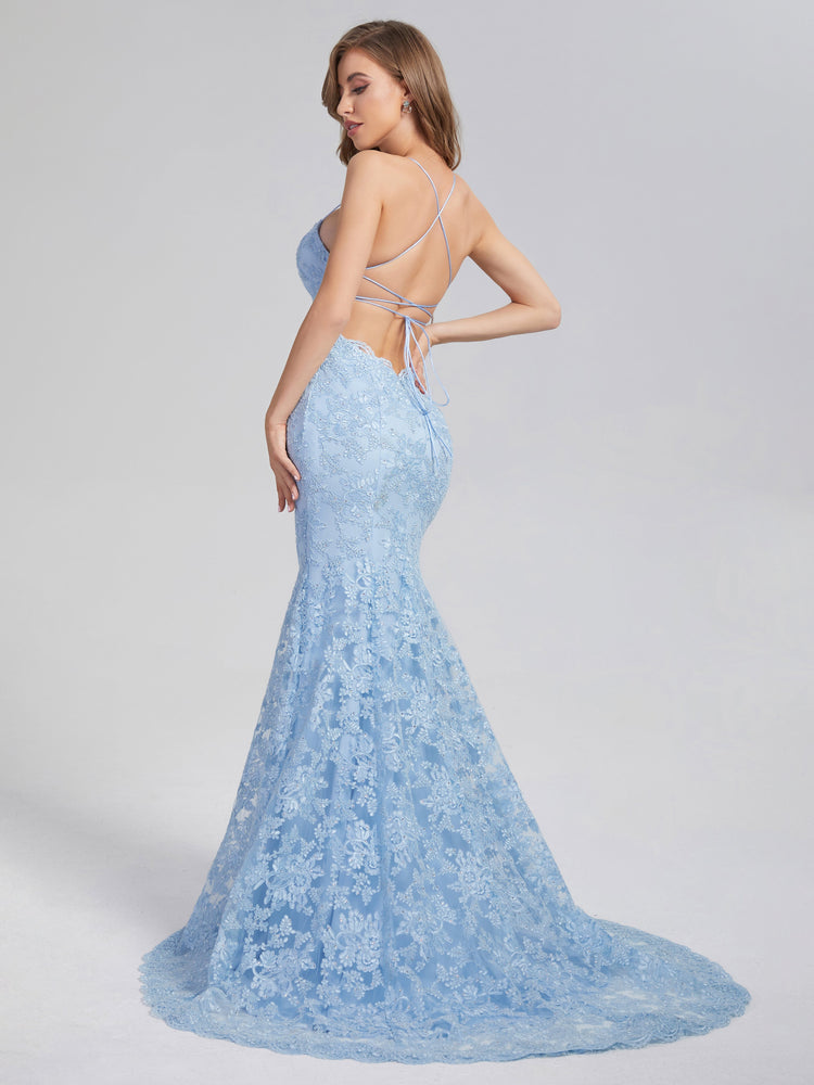 Mermaid Criss Cross Appliques Prom Dresses