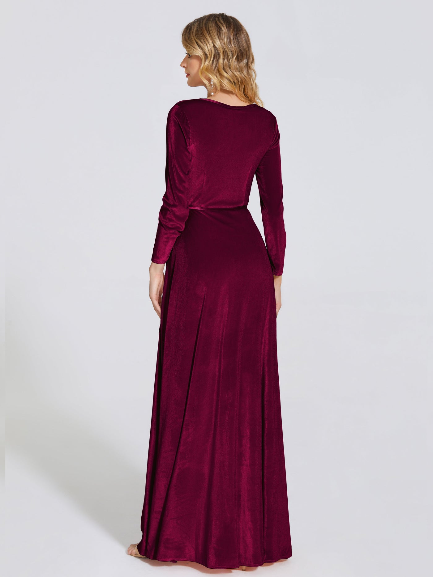 Leila V Neck Long Sleeves Velvet Mother of the Bride Dress