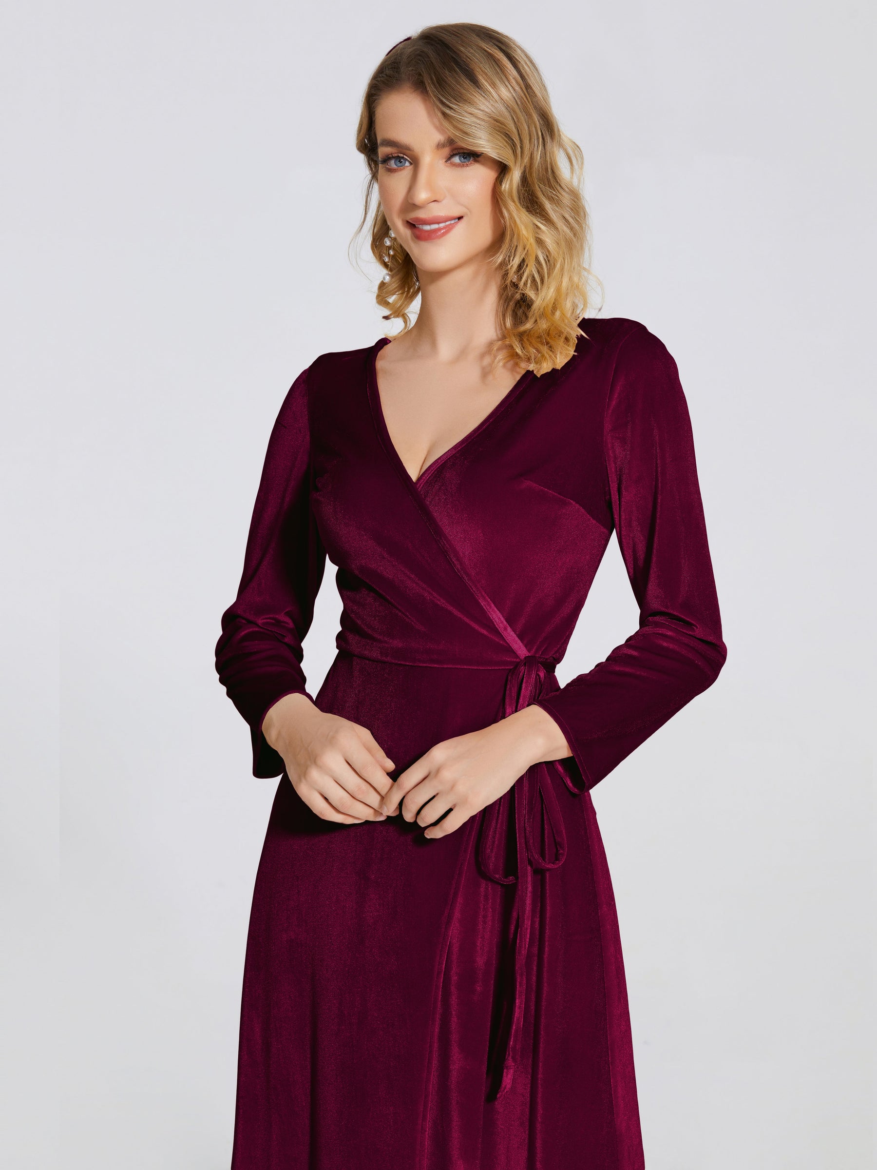 Leila V Neck Long Sleeves Velvet Mother of the Bride Dress
