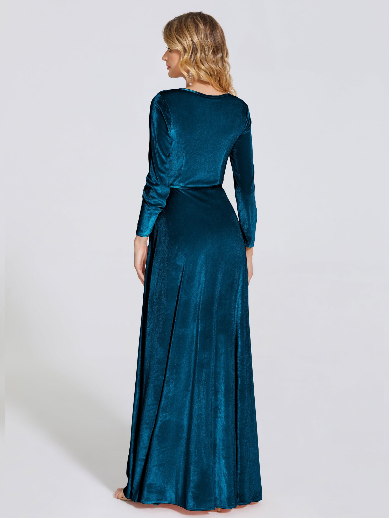 Leila V Neck Long Sleeves Velvet Mother of the Bride Dress