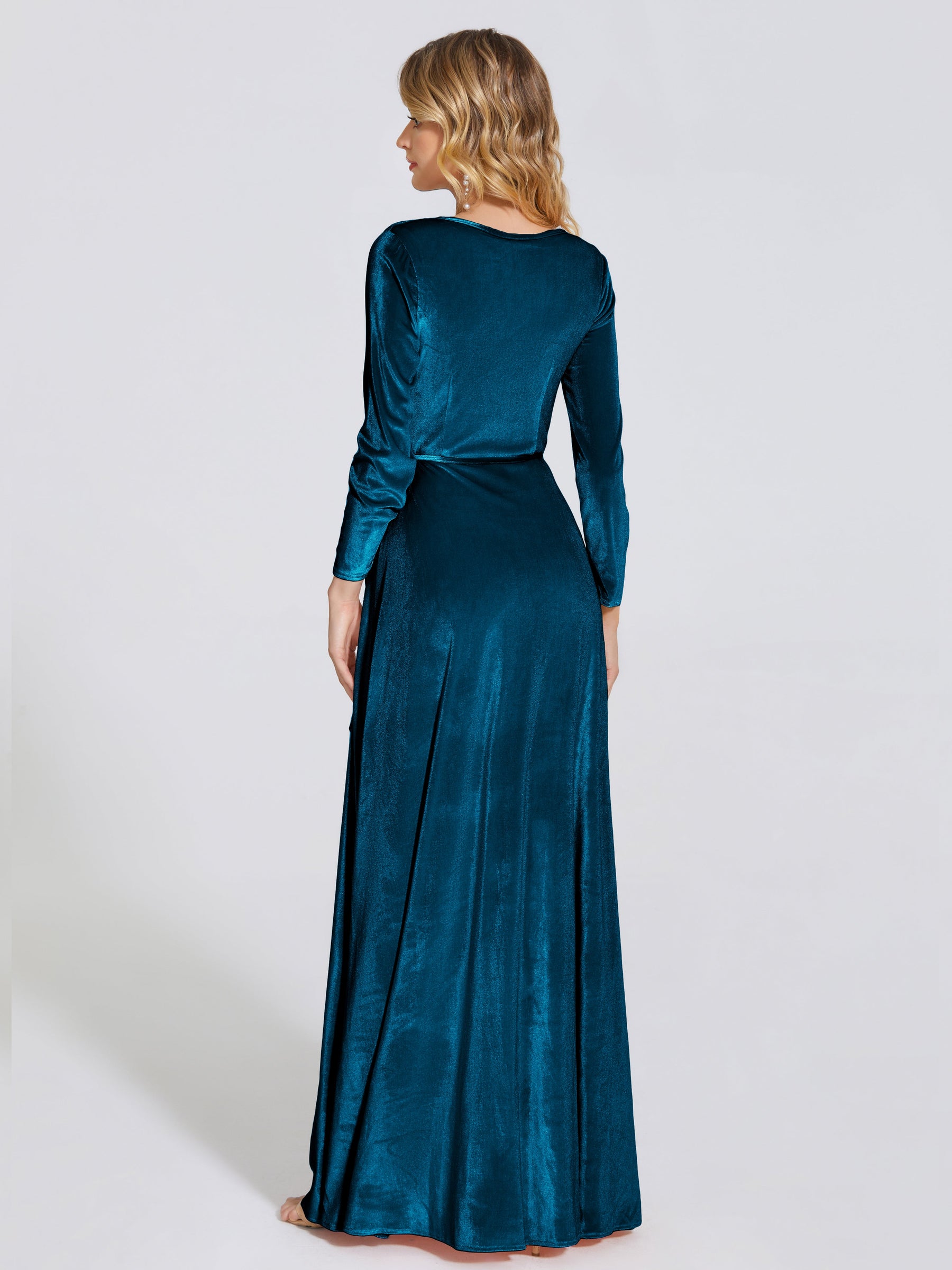 Leila V Neck Long Sleeves Velvet Mother of the Bride Dress